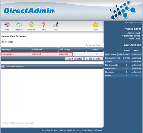 hướng dẫn tạo user hosting từ admin trong directadmin