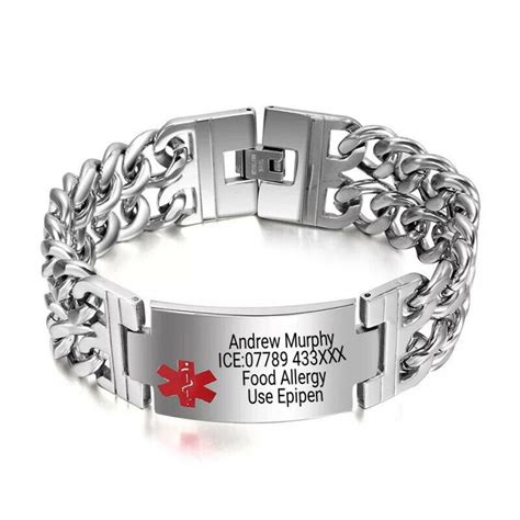 Personalised Medical Alert Bracelet Customised Engraving Stainless