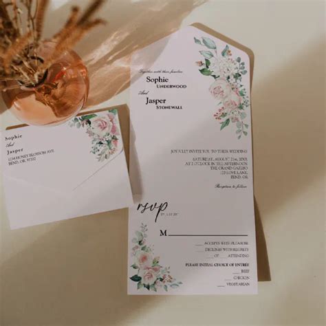 Blush Floral Pink All In One Wedding Invitation Zazzle