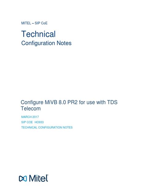 Mitel Technical Configuration Notes Pdf Session Initiation Protocol Proxy Server