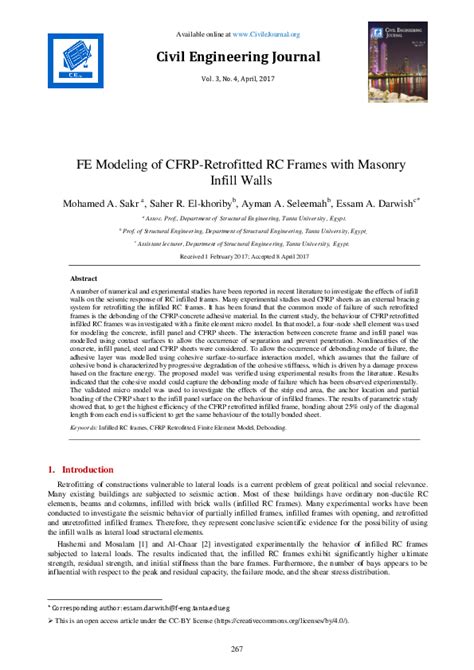 Pdf Fe Modeling Of Cfrp Retrofitted Rc Frames With Masonry Infill