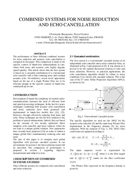 Pdf Combined Systems For Noise Reduction And Echo Cancellation