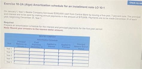 Solved Exercise A Algo Amortization Schedule For An Chegg