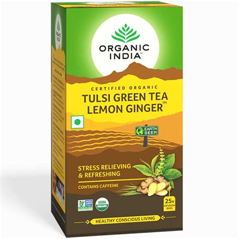 Organic India Tulsi Green Tea Lemon Ginger 25 Tea Bags