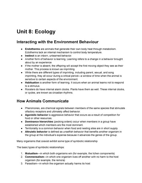 Ap Bio Unit 8 Full Notes Cover Ap Bio Unit 8 Ecology Unit 8