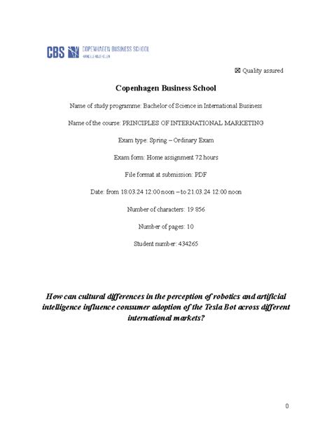 Pim Home Assignment Written Product ☒ Quality Assured Copenhagen Business School Name Of