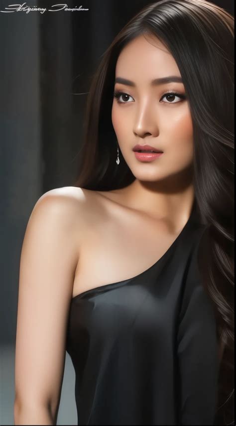A Close Up Of A Woman With Long Hair Wearing A Black Dress Seaart Ai