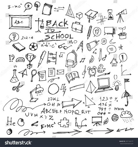 Freehand Drawing School Items On A Sheet Of Exercise Book Back To