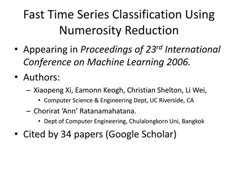 Ppt Fast Time Series Classification Using Numerosity Reduction Powerpoint Presentation Id