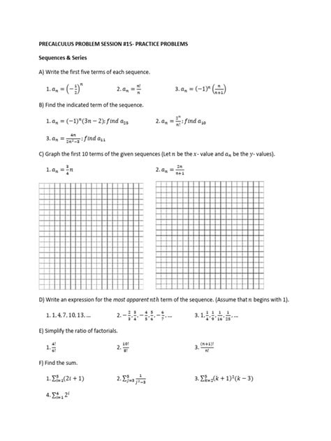 Precalculus Problem Session Questions Pdf Summation Mathematics