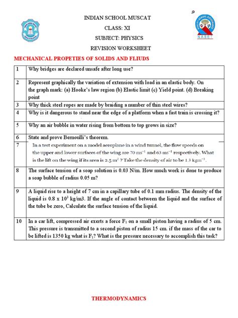 class xi physics revision worksheet pdf gases waves
