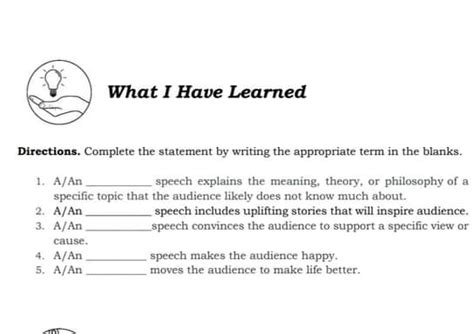 What I Have Learned Directions Complete The StudyX