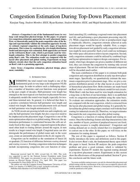 Pdf Congestion Estimation During Top Down Placement