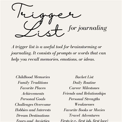printable journal prompt trigger list trigger list for journals