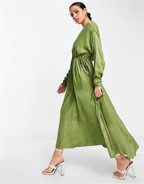Asos Edition Vestito Midi Oversize Con Scollo A V E Coulisse In Raso