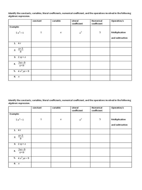 identify the constants pdf variable mathematics multiplication