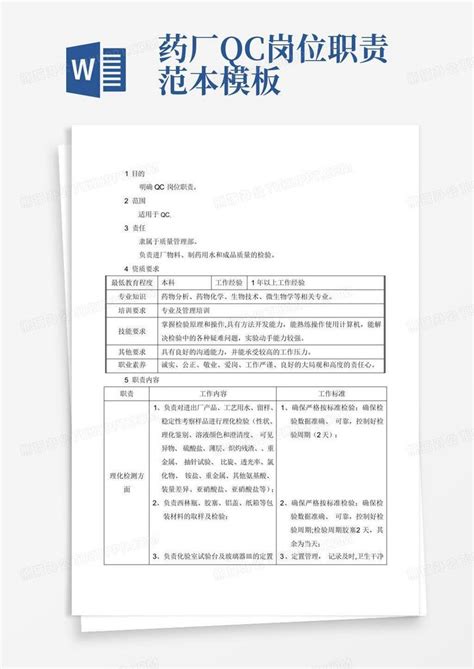 药厂qc岗位职责 范本word模板下载编号qeaxyvnv熊猫办公
