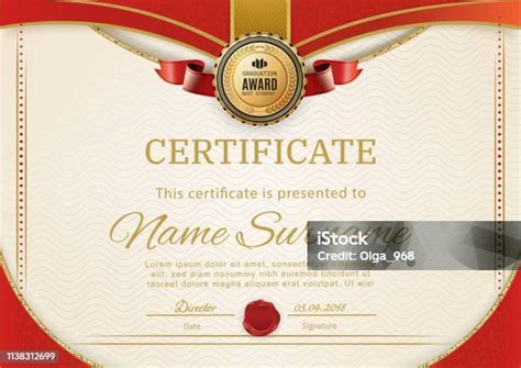 레드 골드 디자인 요소와 공식 복고풍 인증서 레드 리본 골드 헝겊 빈티지 현대 빈 0명에 대한 스톡 벡터 아트 및 기타 이미지