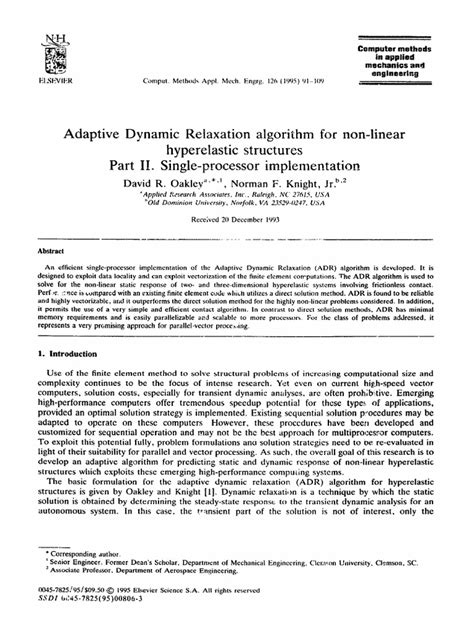 adaptive dynamic relaxation algorithm for non linear hyperelastic