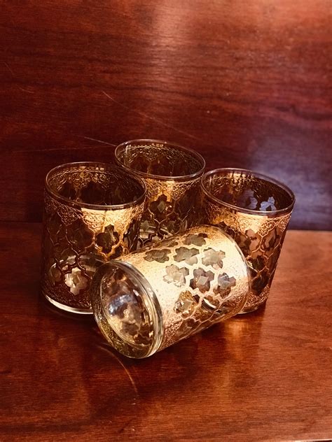 Vintage Culver Glasses Valencia 22k Gold Embossed Glasses Green Jewel