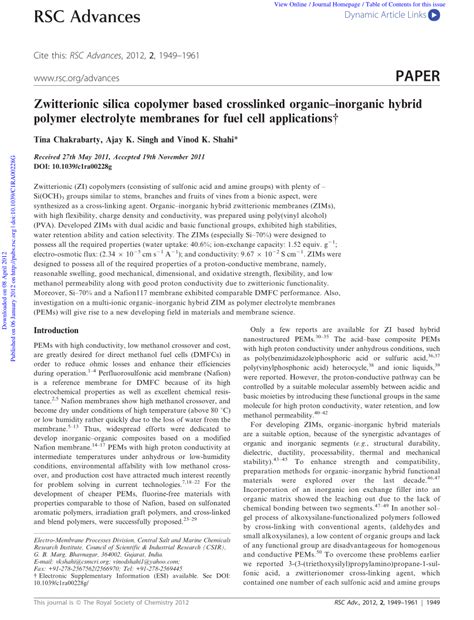 Pdf Zwitterionic Silica Copolymer Based Crosslinked Organic Inorganic