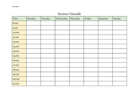 Printable Revision Timetable Template School Work Etsy