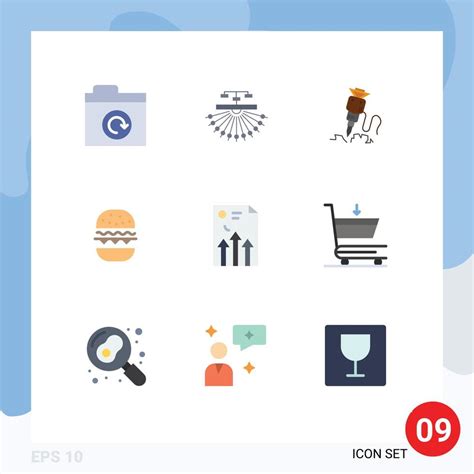 Editable Vector Line Pack Of 9 Simple Flat Colors Of Arrow Eat Drill Food Tool Editable Vector