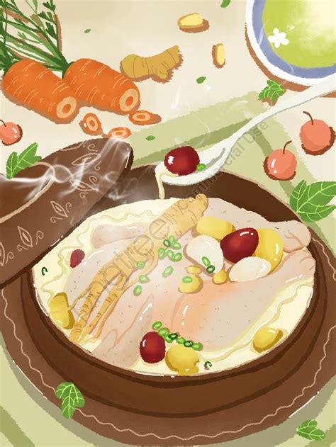 겨울 일러스트 뜨거운 인삼 치킨 수프 손으로 그린 그림 겨울 음식 뜨거운 일러스트 Pngtree 로열티 무료