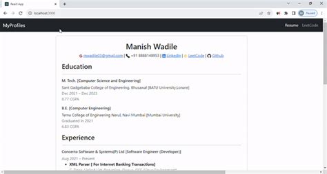 launching my react resume and profile viewer manish wadile posted on