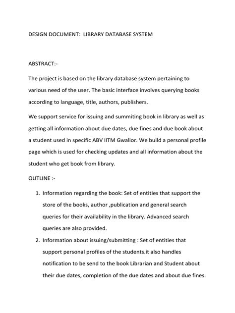 Design Document Library Dbms Pdf Databases Books