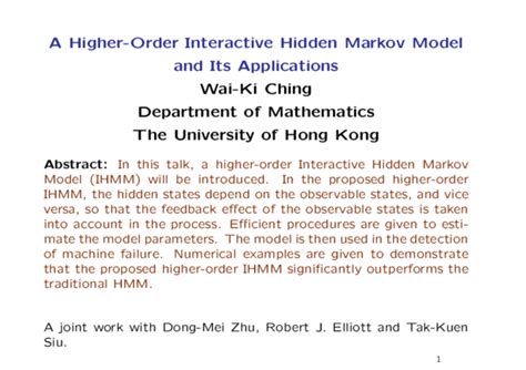 Pdf A Higher Order Interactive Hidden Markov Model And Its Applications