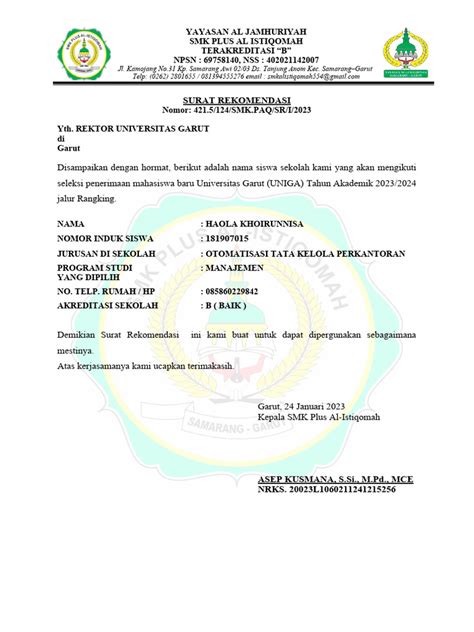Surat Rekomendasi Pmdk Pdf