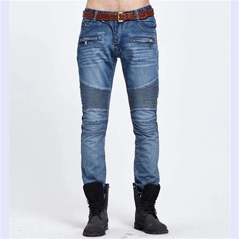 Casual Mens Ripped Biker Jeans Trousers Mid Waist Brand Designer Male