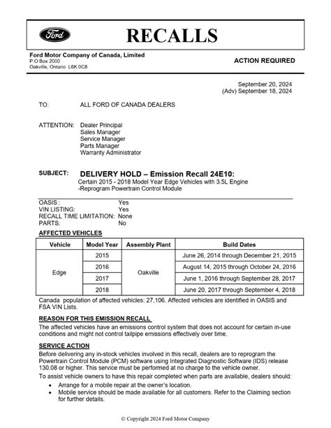 Emission Recall 24e10 Recalls Tsbs And Warranty Ford Edge Forum