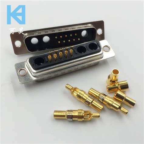 13w3公头同轴大电流d Sub连接器 焊线式10个信号针3个射频同轴针