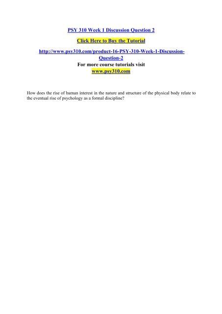 PSY 310 Week 1 Discussion Question 2 Pdf