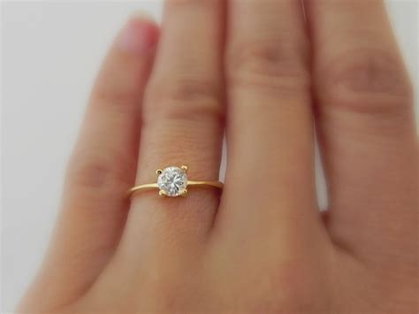 Gold Cz Solitaire Ring Diamond Ring Cubic Zirconia Engagement Ring