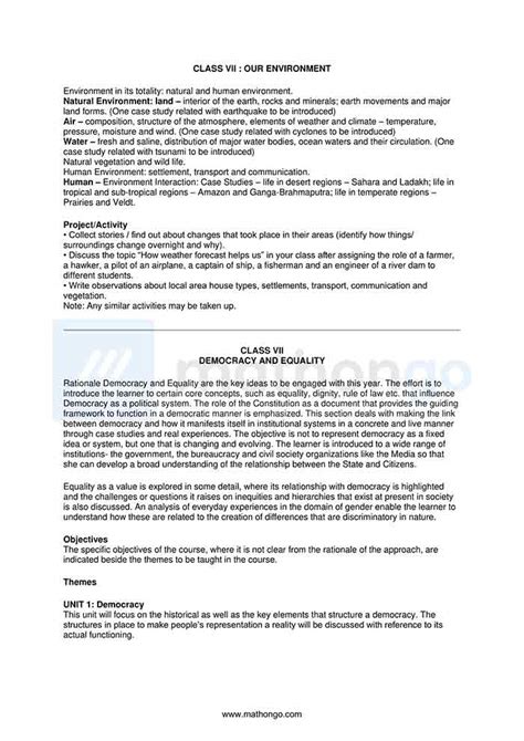 Cbse Syllabus For Class 7 Social Science Mathongo