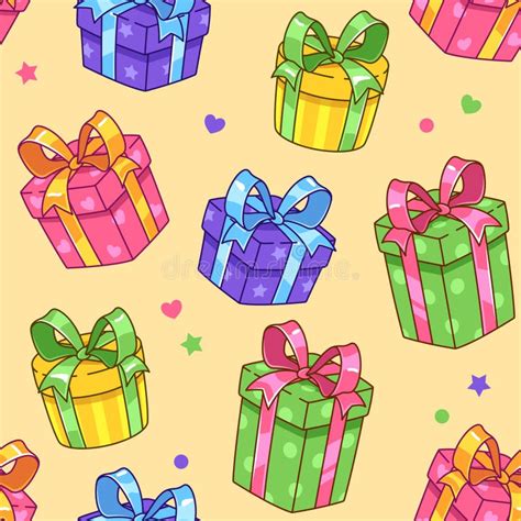 T Boxes With Bows Seamless Pattern Background Cute Cartoon Kawaii Illustrations Stock