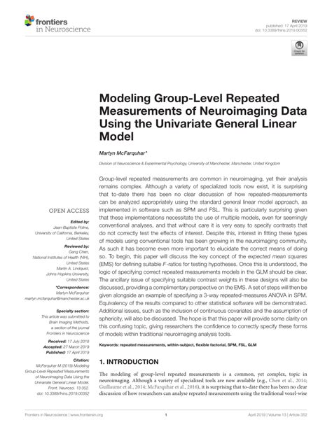 Pdf Modeling Group Level Repeated Measurements Of Neuroimaging Data