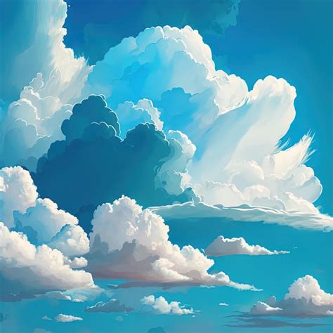 Premium AI Image Blue Sky With Clouds Anime Style Background With