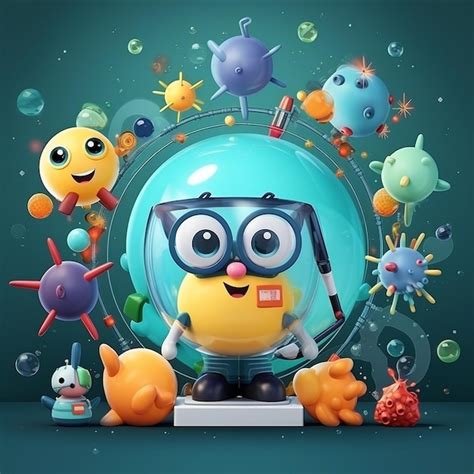 Premium Ai Image 3d Cute Science Cell Photo Frame Colorful Cartoon