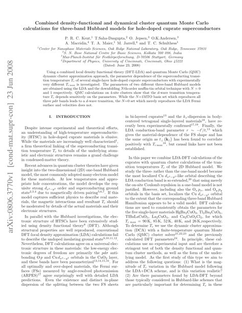 pdf combined density functional and dynamical cluster quantum monte