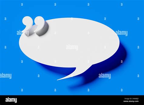 Empty Blank Round White Quotation Mark Speech Bubble On Blue Background Quote Speech Or