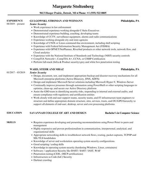 Senior Security Resume Samples Velvet Jobs