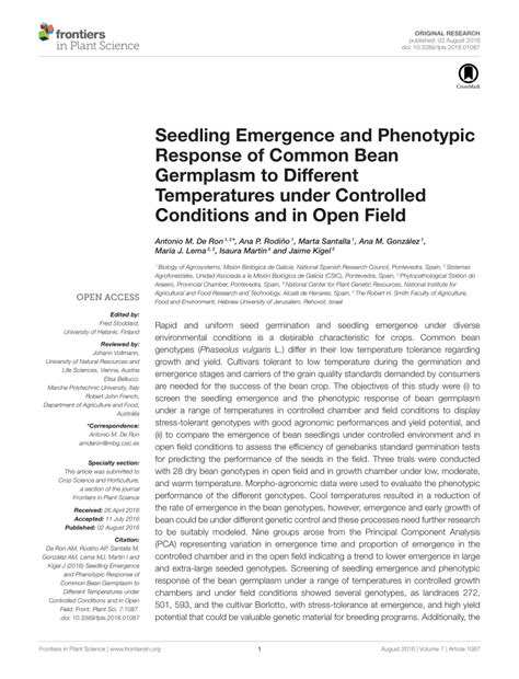 Pdf Seedling Emergence And Phenotypic Response Of Common Bean