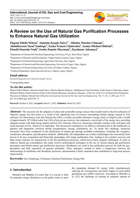 Pdf A Review On The Use Of Natural Gas Purification Processes To