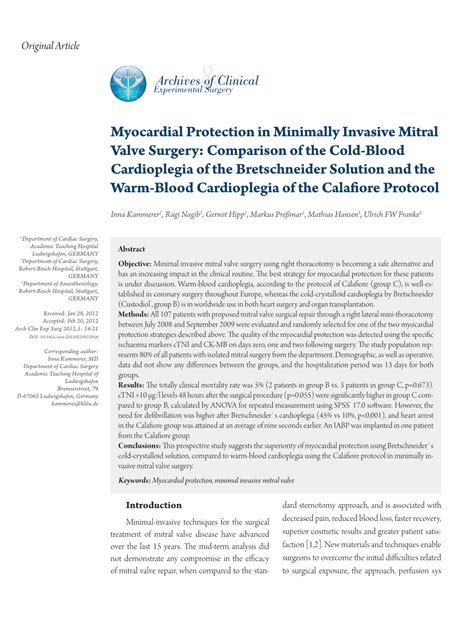 Myocardial Protection In Minimally Invasive Mitral Valve Surgery Docslib