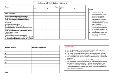 INF A Contribution Statement Tasks Team Members A B C D Team Meetings Review