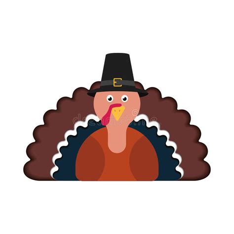 Isolated Cute Turkey Bird With Pilgrim Hat Vector Stock Illustration